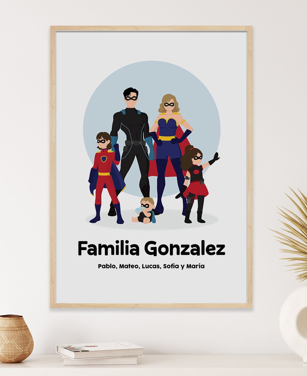 Póster Familia superhéroes cara en | Monsieur TSHIRT