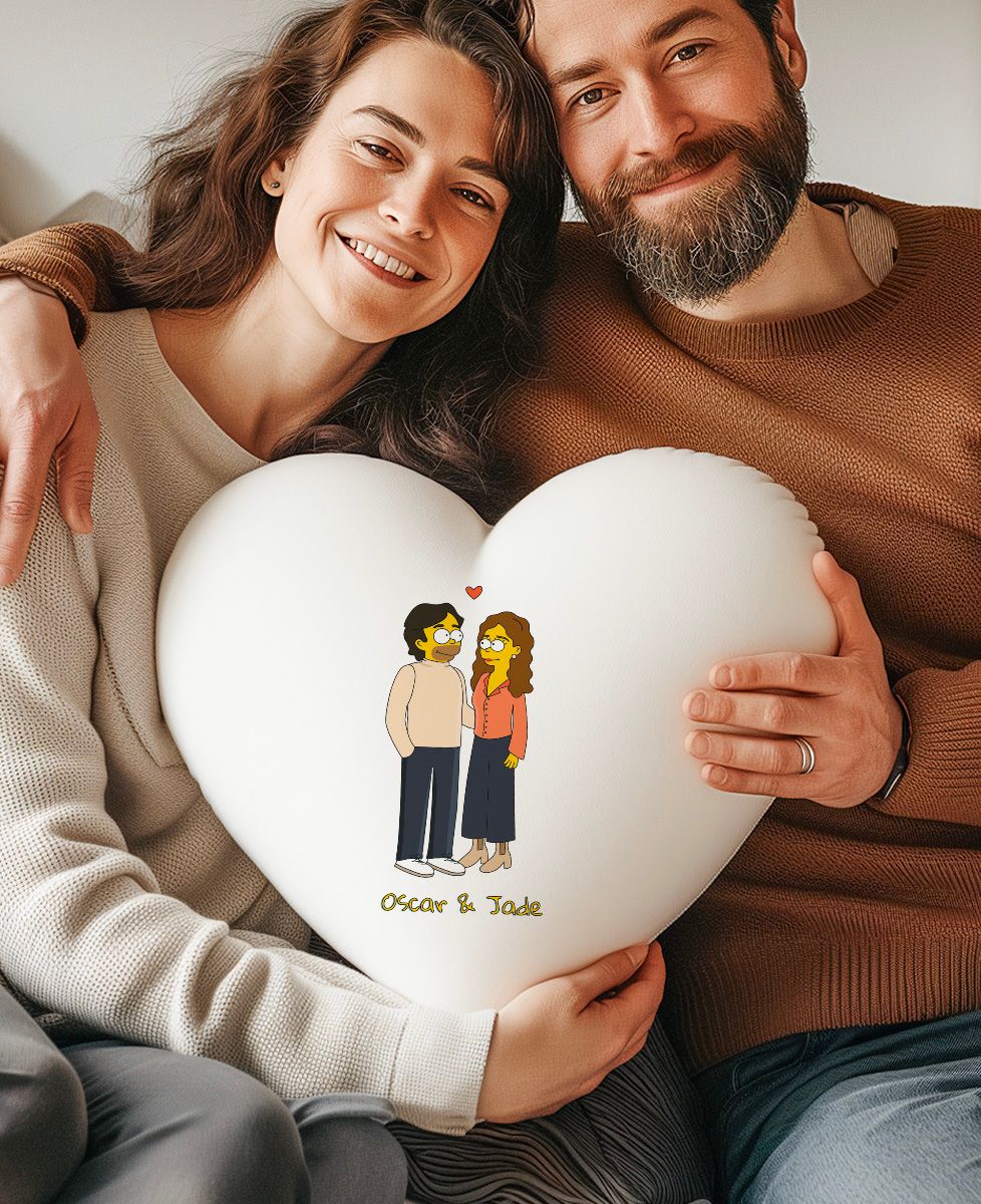 Gepersonaliseerd Cartoon paar hartkussen | Monsieur TSHIRT