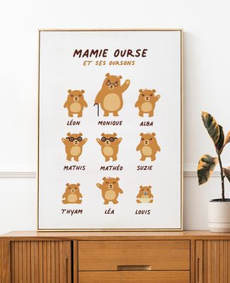 Affiche Mamie ourse et ses oursons | Monsieur TSHIRT
