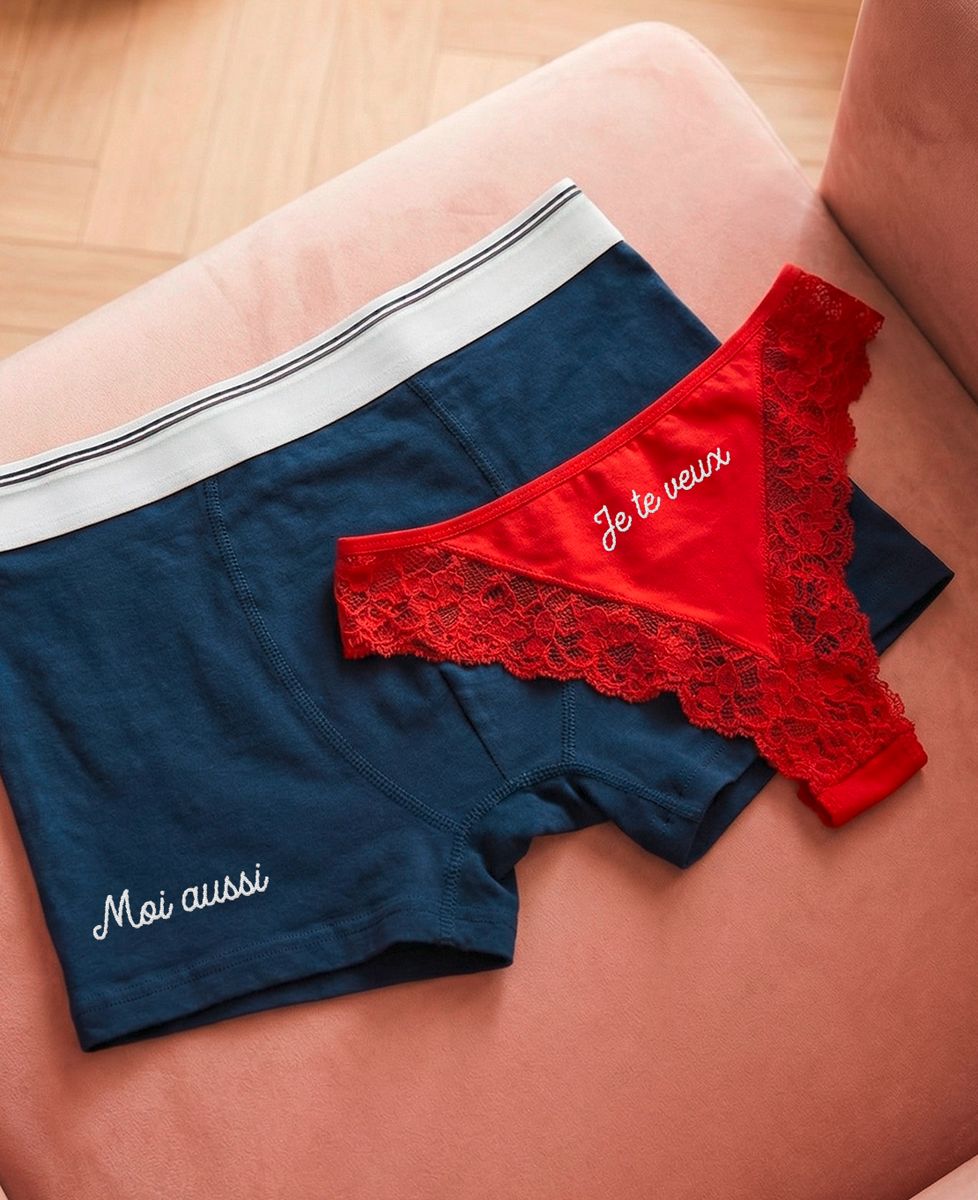Duo Culotte Tanga et Boxer Texte brodé personnalisé | Monsieur TSHIRT