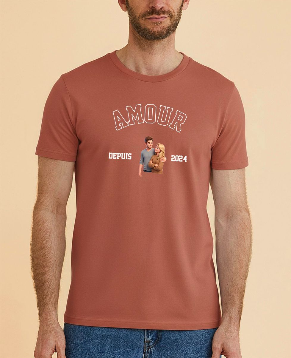 T-shirt couple illustré avec texte personnalisé | Monsieur Tshirt