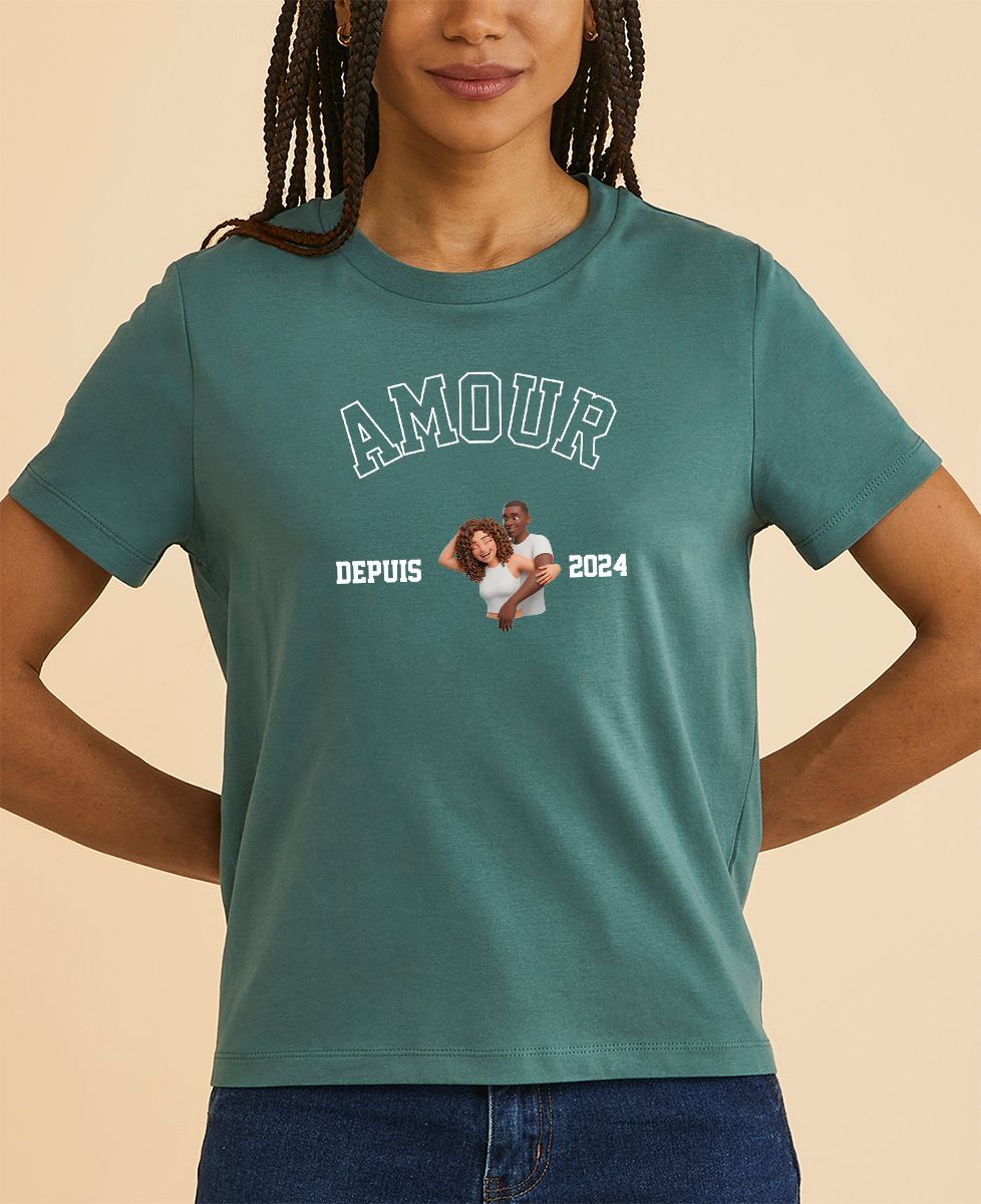 T-shirt couple illustré avec texte personnalisé | Monsieur Tshirt